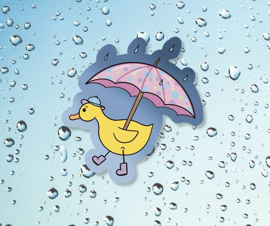 Rainy Day Duck Duck Sticker Duck With Rain Hat, Boots, & Umbrella Cute ...