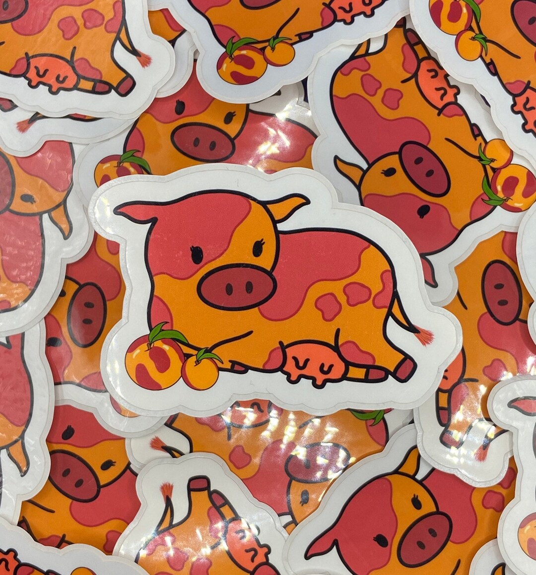 Cute Peach Cow Cute Cow Sticker Gift for Cow Lovers Glossy Sticker - Etsy