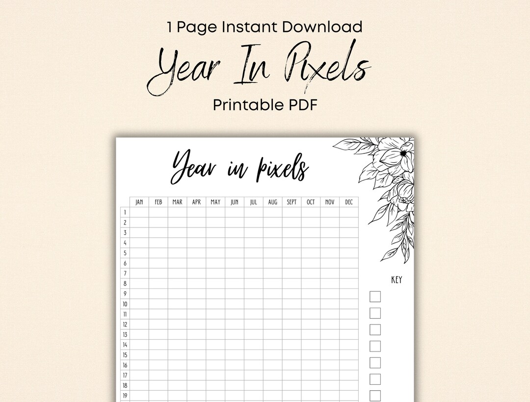 A Year in Pixels Printable, Yearly Mood Tracker, Year in Pixels ...