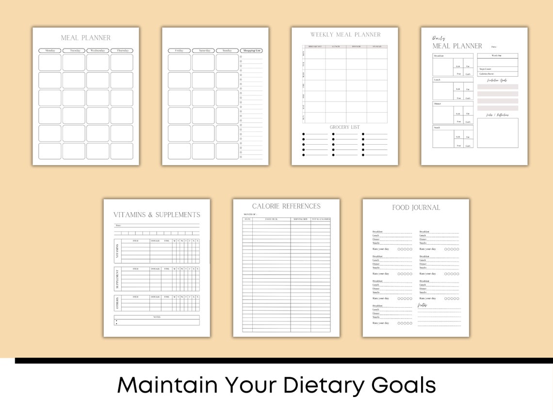 Printable Health and Fitness Planner Bundle, Fitness Journal, Diet ...