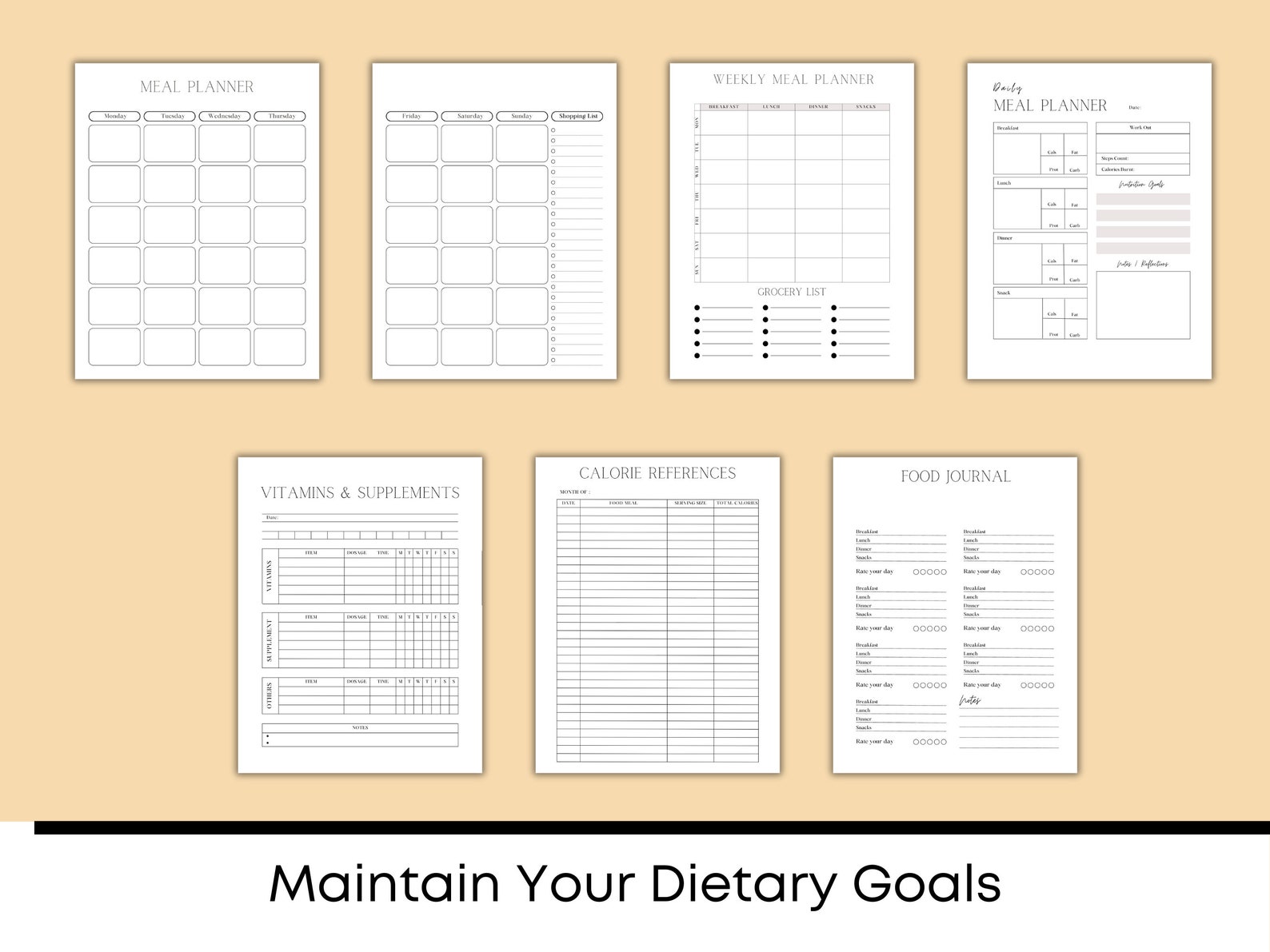 Printable Health and Fitness Planner Bundle, Fitness Journal, Diet ...