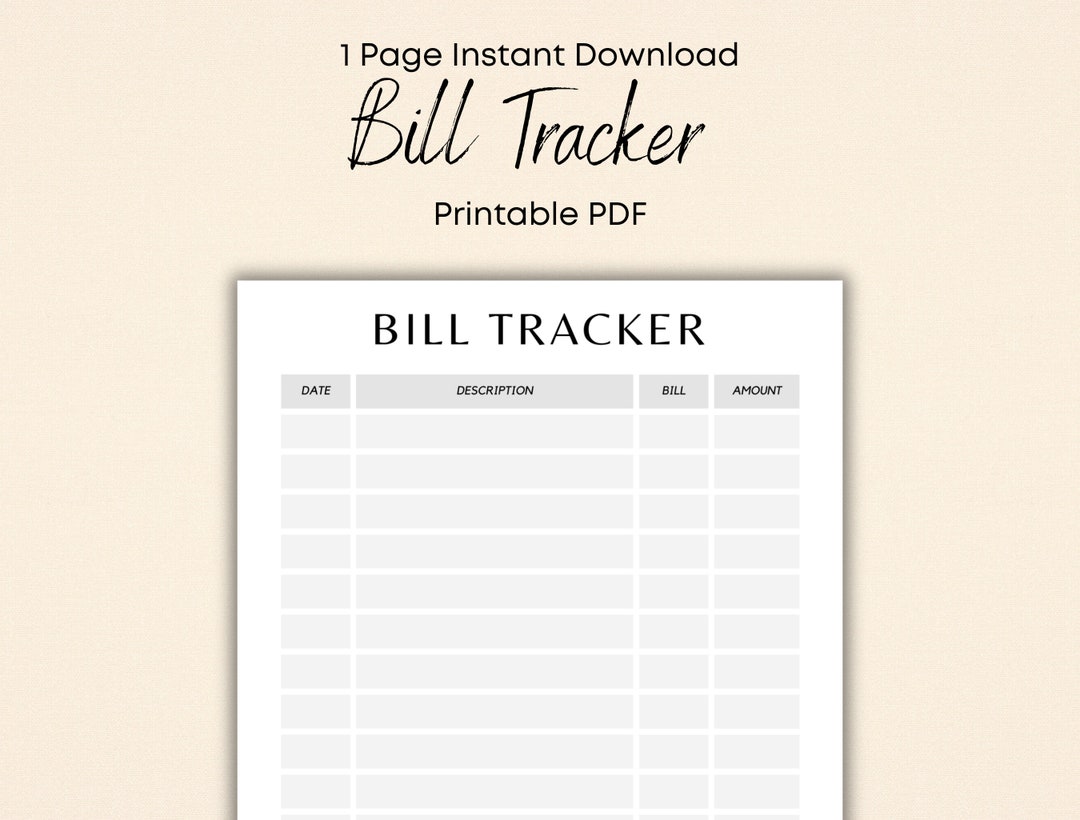 Yearly Bill Tracker Printable, Bill Payments Checklist, Bill Organizer ...