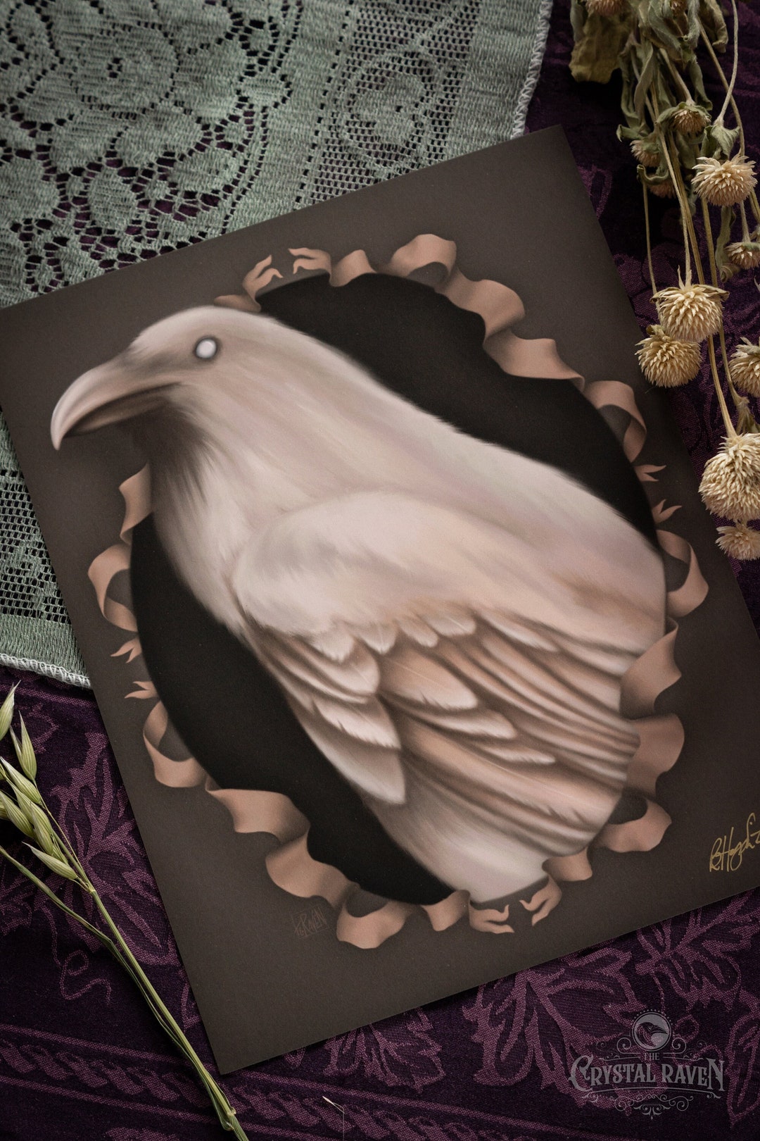 Virtue's Prophecy Art Print - White Raven Art - Raven Decor - Corvids ...