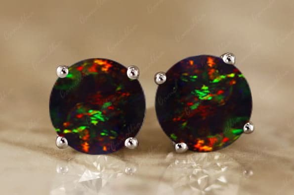 Minimal Black Opal Stud Earrings Vintage Round Cut Opal - Etsy