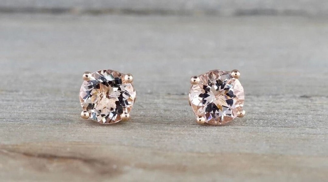 Unique Morganite Stud Earrings Round Shaped Morganite Earrings Stud ...