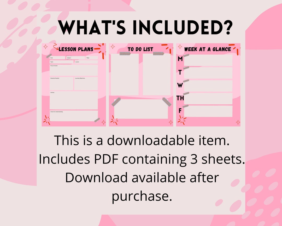 Teacher Lesson Plan Organizer, Teacher to Do List, Teacher Week at a ...