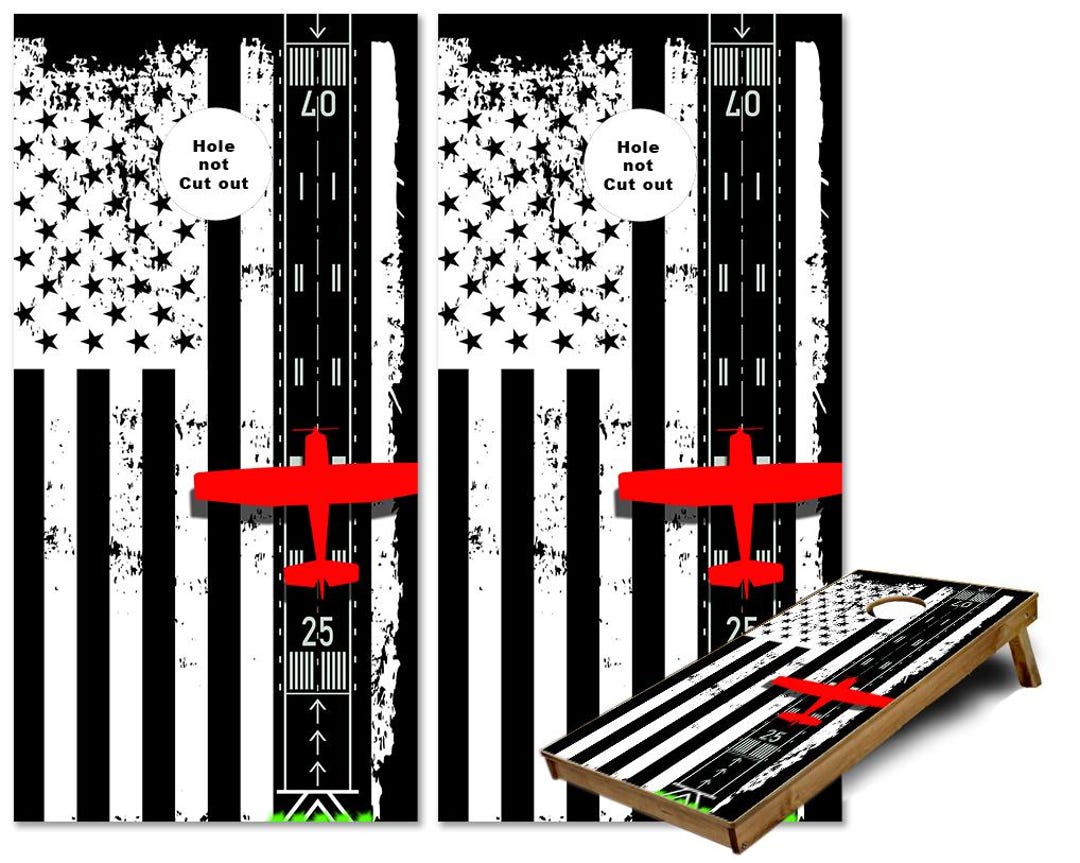 Cessna Taking off From Runway American Flag Cornhole Wraps / Decals ...
