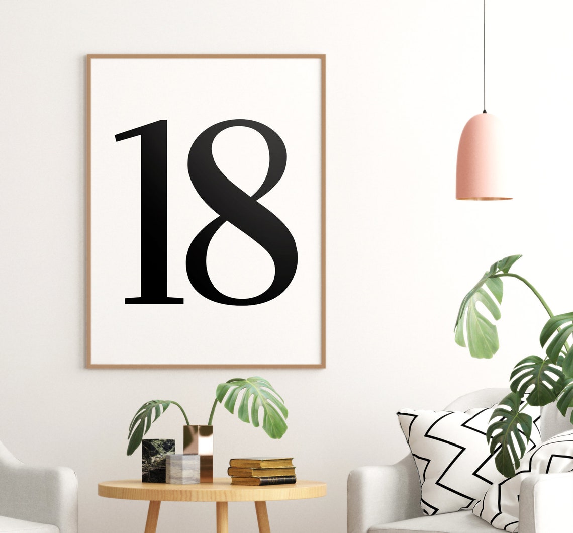 Number 18 Printable Art 18 Sign 18 Year Old Gift 18th | Etsy