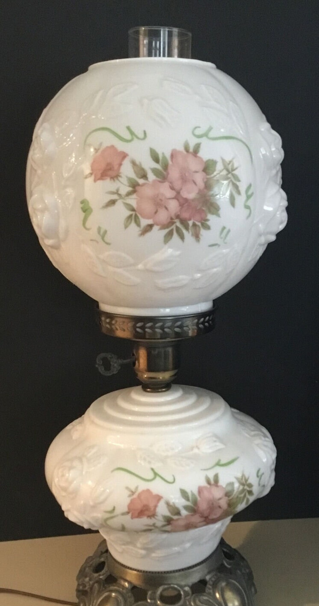 Vintage Parlor Lamp GWTW Banquet Table Lamp Pink Roses 21 Tall ...