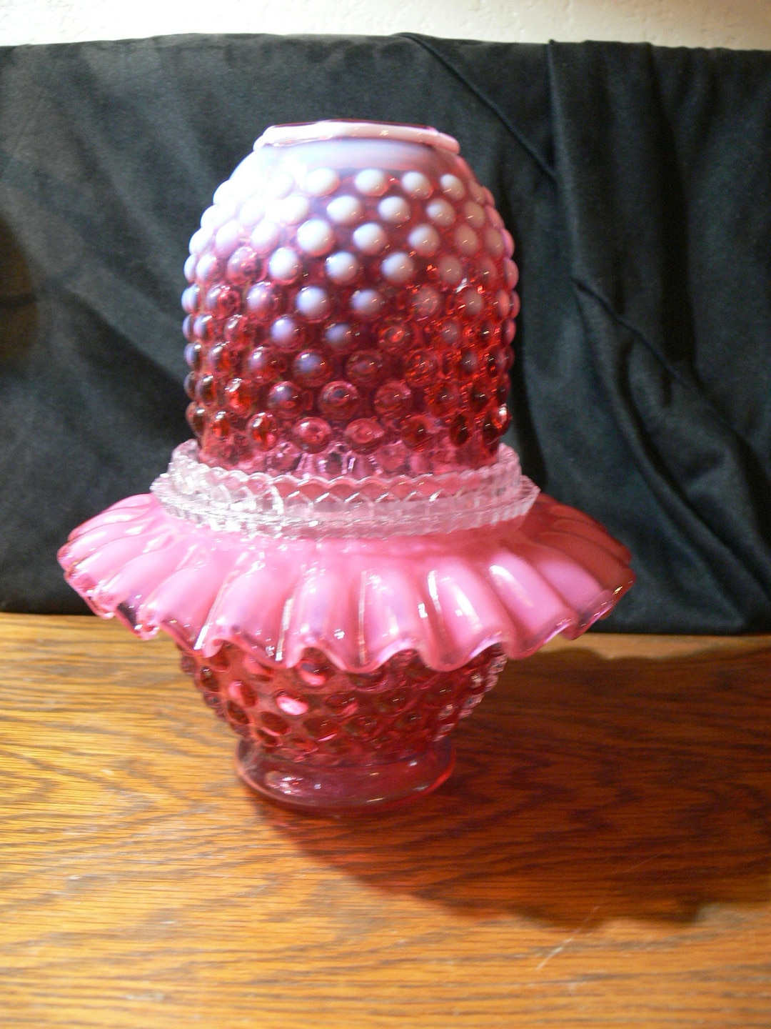 Vintage 3 Pc Fenton Cranberry Opalescent Hobnail Three Pc Fairy Lamp ...