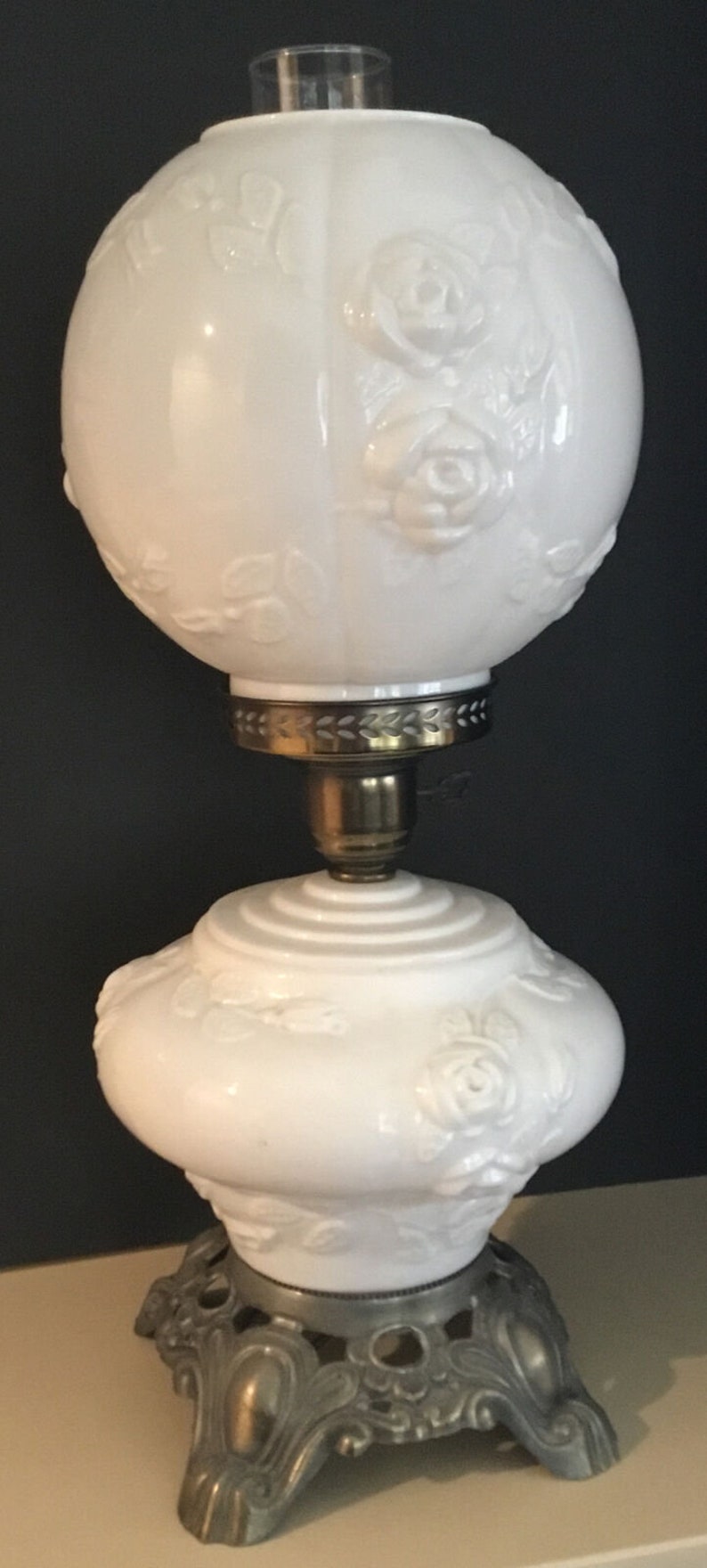 Vintage Parlor Lamp GWTW Banquet Table Lamp Pink Roses 21” Tall ...