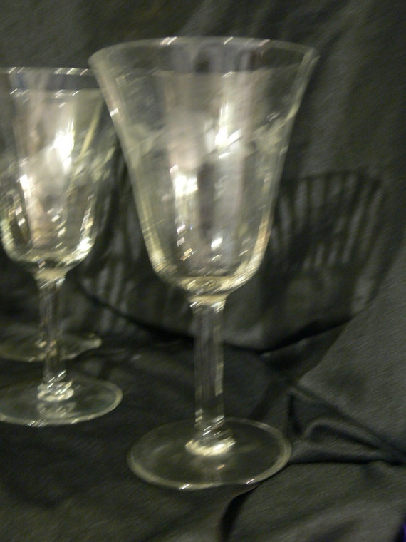 Barware Wine Glasses & Charms 6 Etched clear glass wine water goblets ...