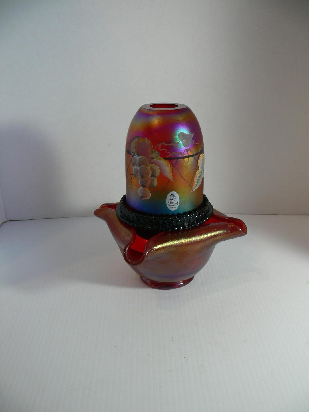 Vintage 3 Pc Fenton Fairy Lamp Ruby Amberina Stretch Iridescent 3 Piece Three Pc Fairy Lamp ...