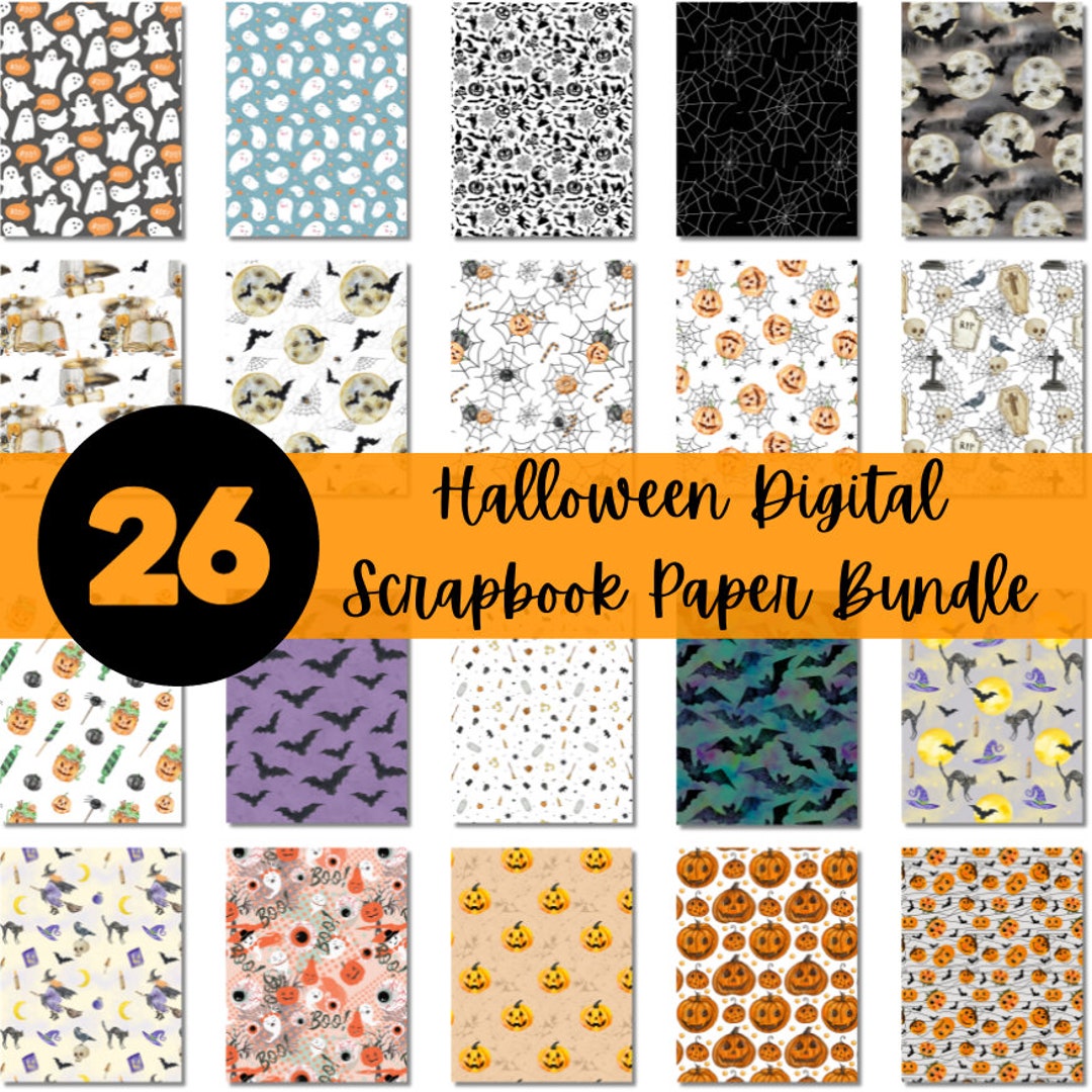 Digital Halloween Scrapbook Paper Bundle | Ghost Pumpkin Witch ...