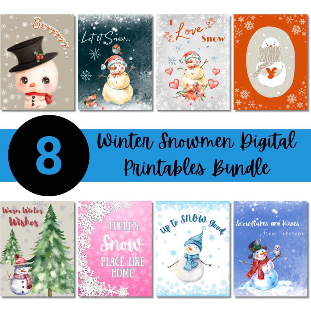 Digital Winter Snowmen Printable Paper Bundle | Snowman Decor ...