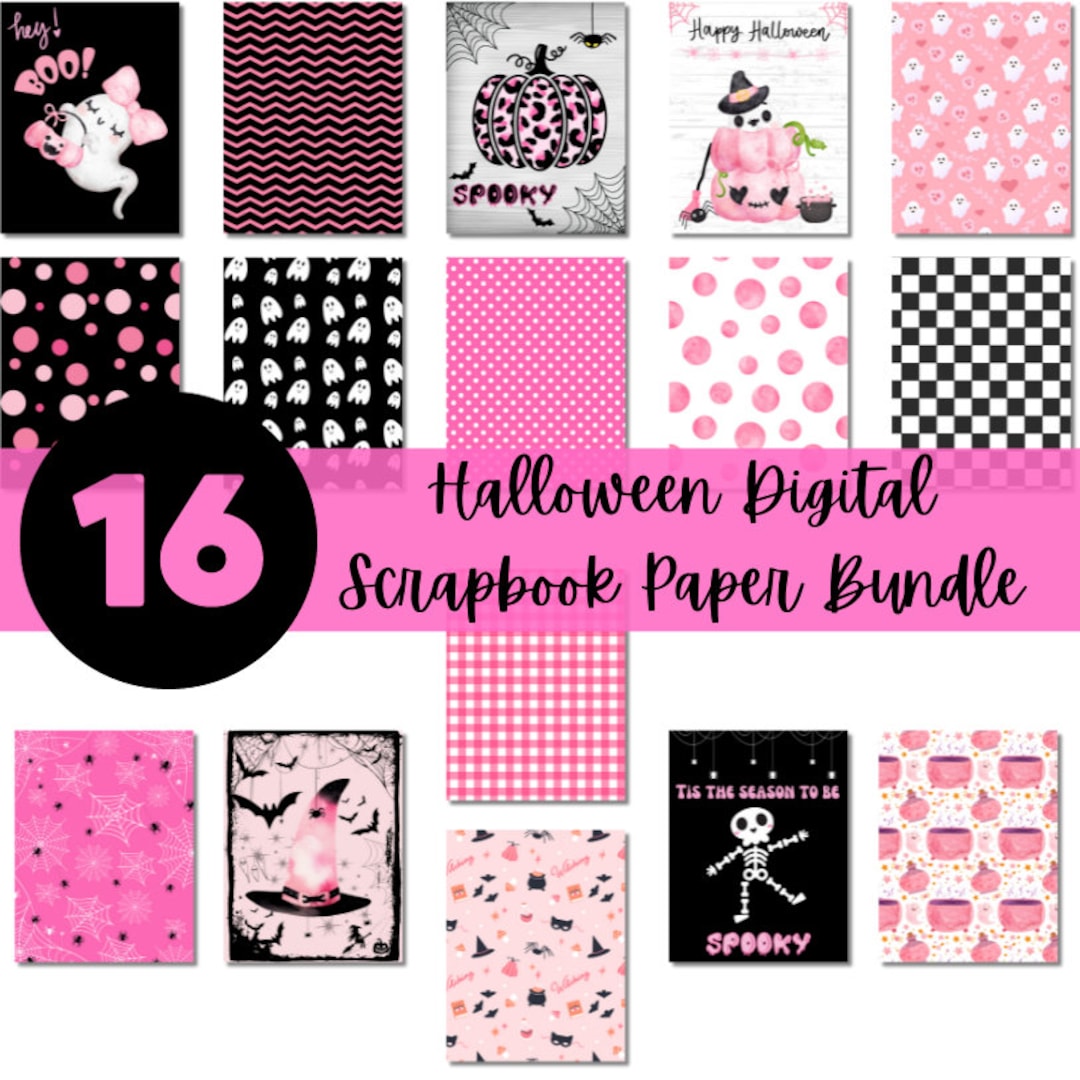 Digital Pink Halloween Scrapbook Paper Bundle | Cute Pink Halloween ...