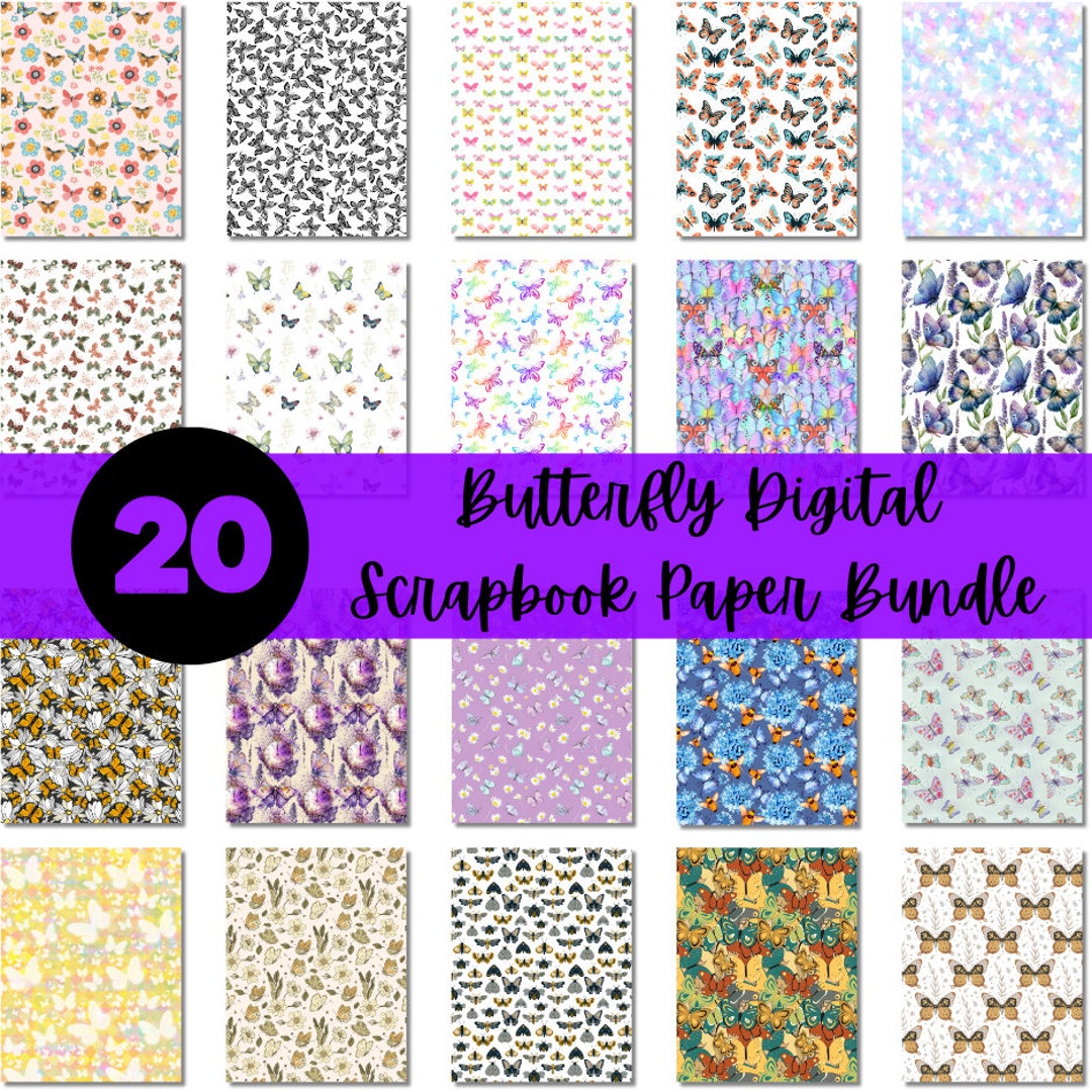 Butterfly Printable Scrapbook Paper Bundle | Spring Flowers Pattern ...