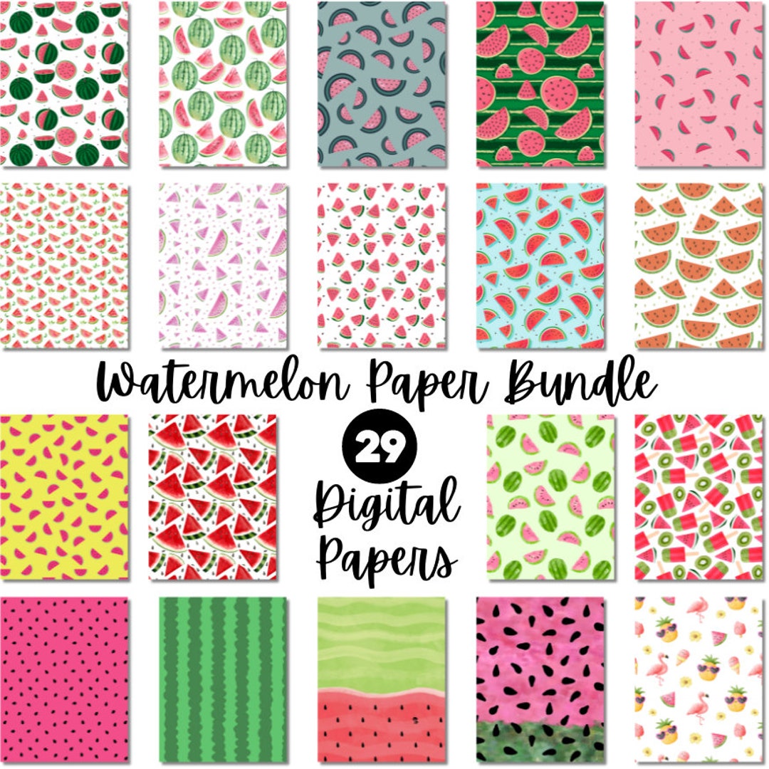Digital Watermelon Scrapbook Paper Bundle Summer Fruit - Etsy 日本