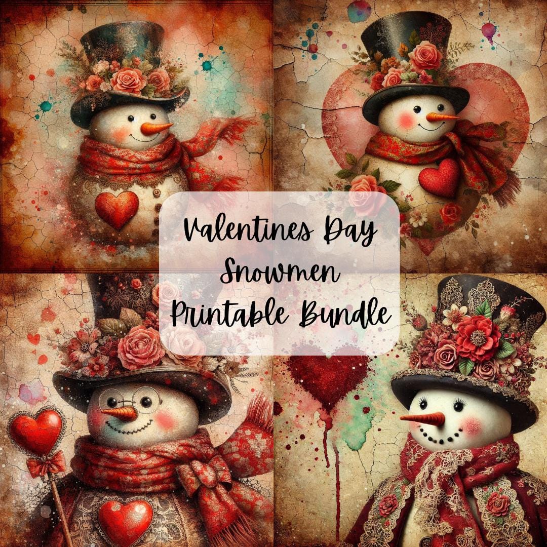 Valentines Day Vintage Snowman Printable Bundle | Decoupage Crafting ...