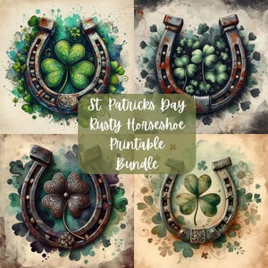 St. Patricks Day Rusty Horseshoe Shamrock Printable Bundle | Decoupage ...