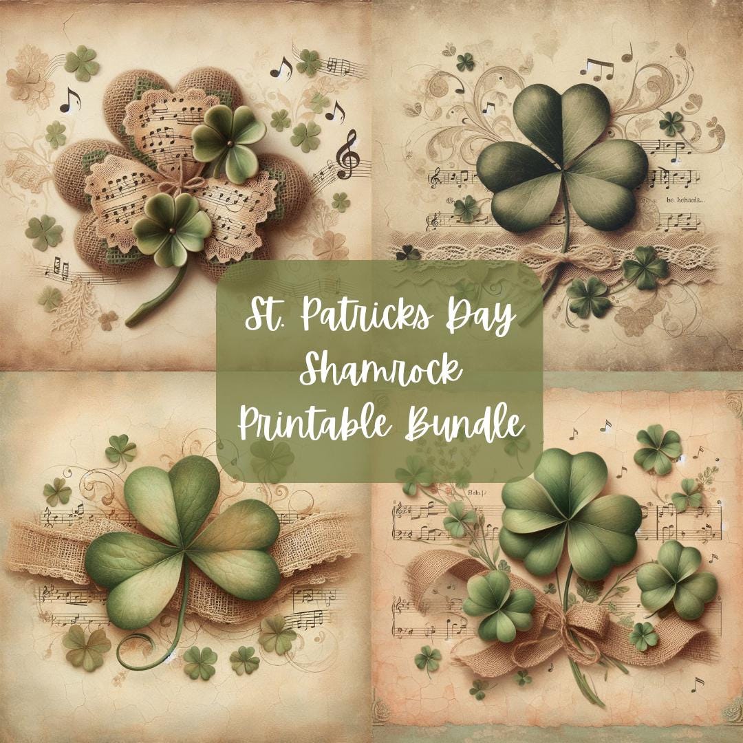 St. Patricks Day Shamrock Burlap Lace Printable Bundle | Decoupage ...