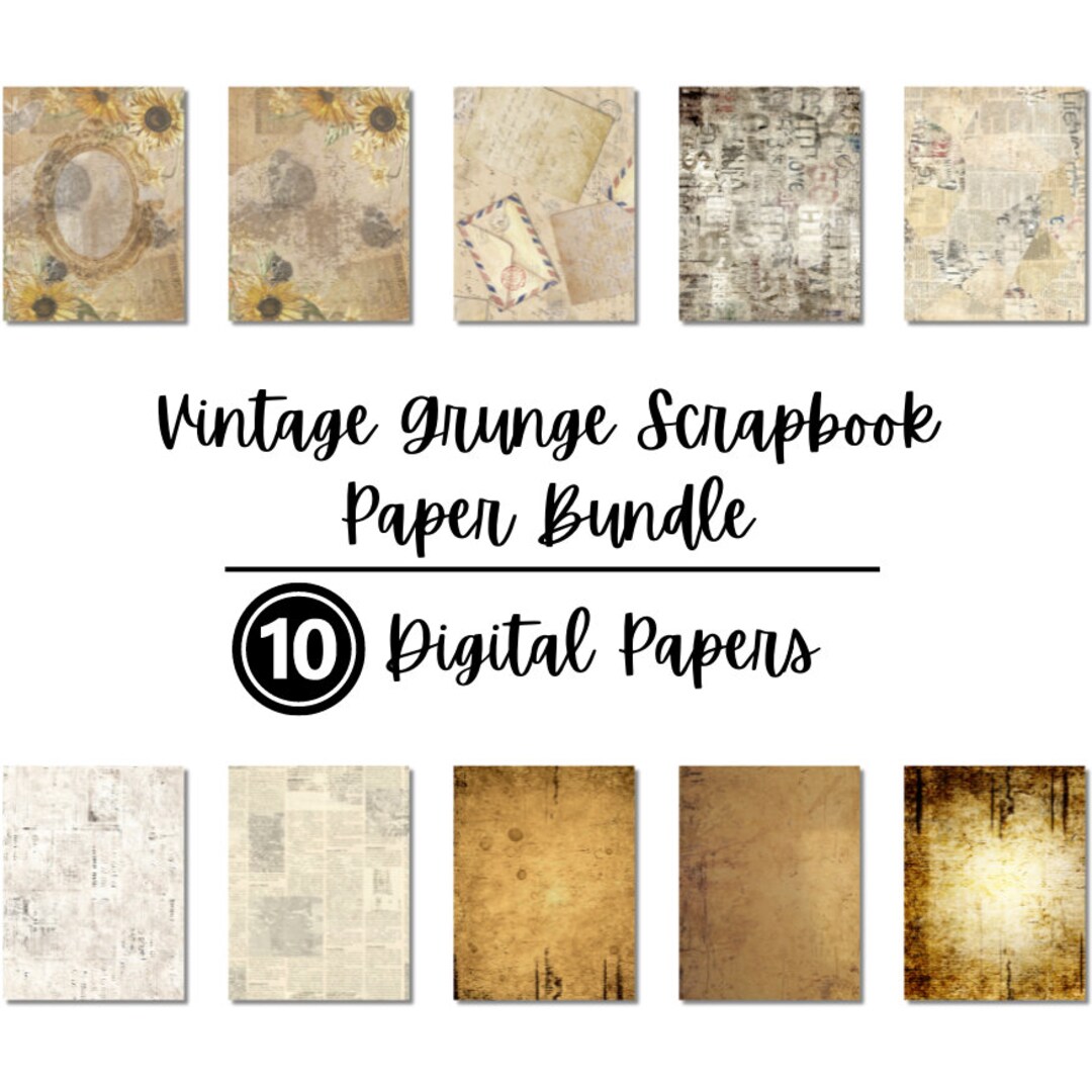 Digital Vintage Grunge Printable Scrapbook Paper Bundle | Decoupage ...