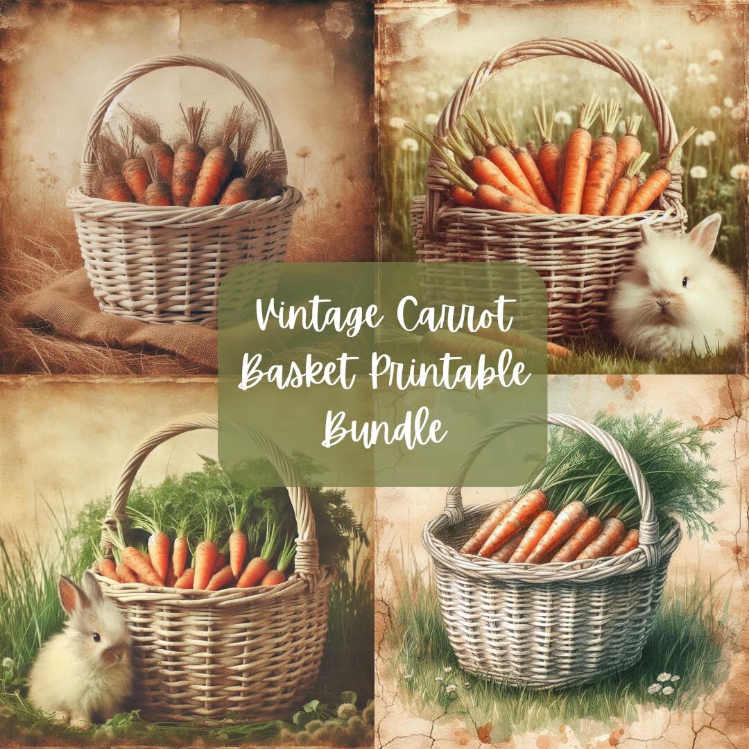 Vintage Carrot Basket Printable Bundle | Decoupage Crafting Paper ...