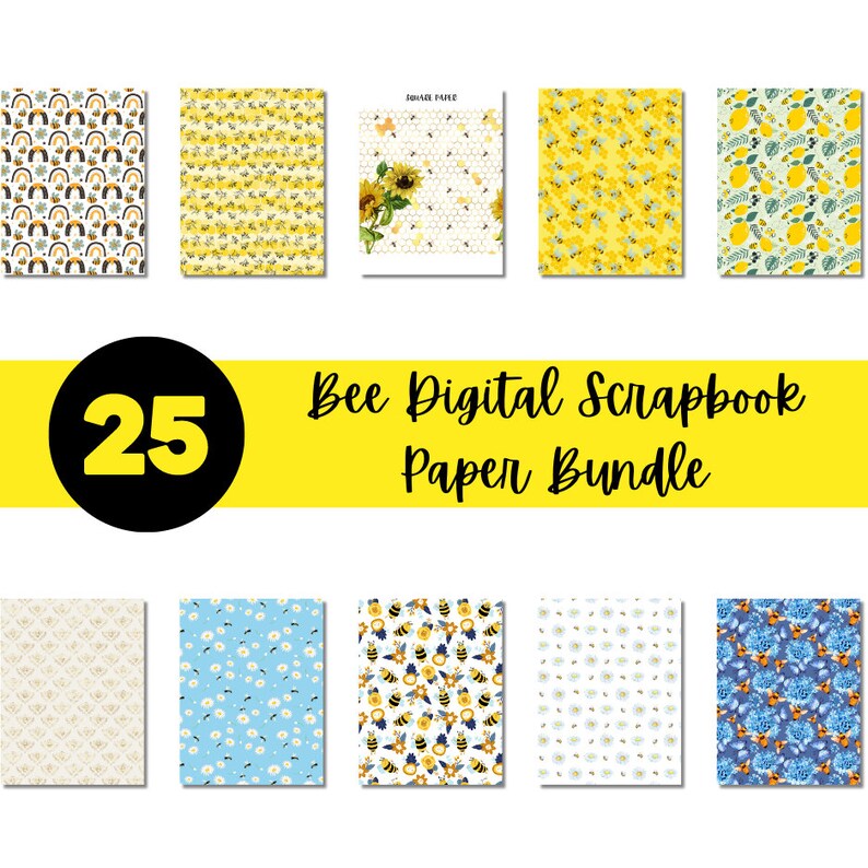 Bee Printable Scrapbook Paper Bundle | Bumblebee Pattern | Digital ...