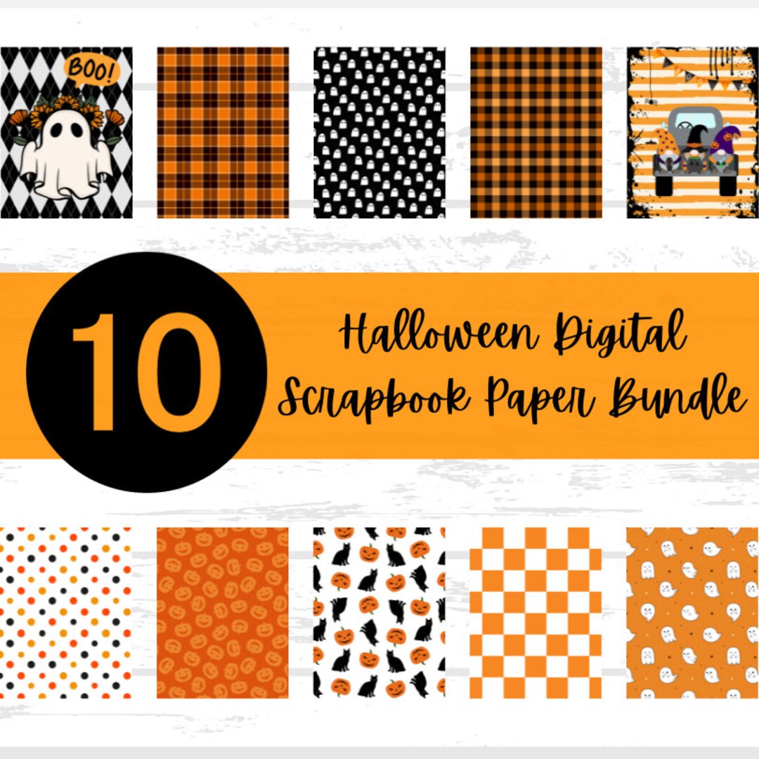 Digital Traditional Halloween Printable Paper Bundle Orange & Black ...