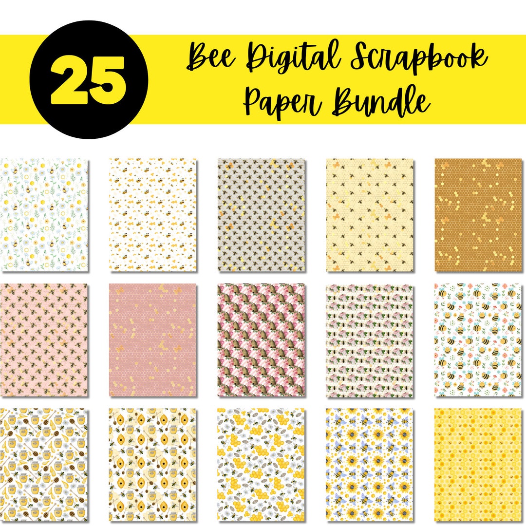 Bee Printable Scrapbook Paper Bundle | Bumblebee Pattern | Digital ...