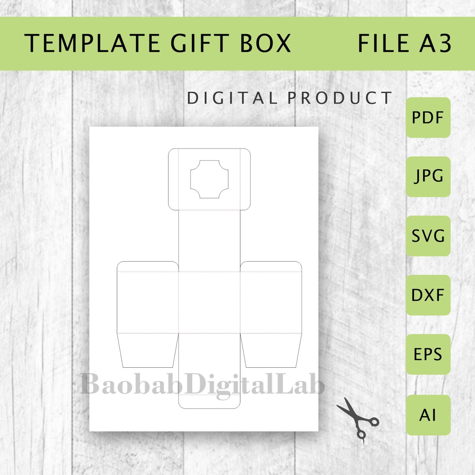 Template gift box with cutout window Box layout for craft | Etsy