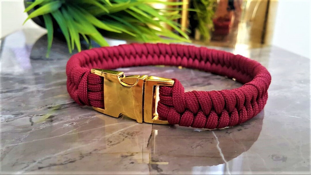 Maroon Paracord Cat Collar With Gold Buckle, Paracord Pet Collar ...