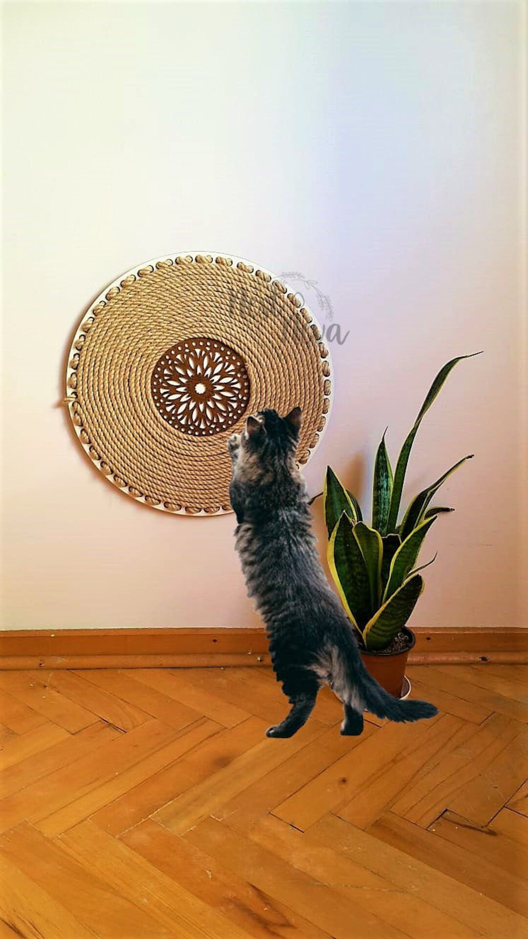 Wood Sisal Cat Wall Scratching Post, Cat Floor Scratcher, Cat Furniture ...
