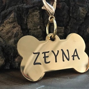 Gold Bone-shaped Dog ID Tag With Gemstone, Dog Name Tag, Pet Name Tag ...