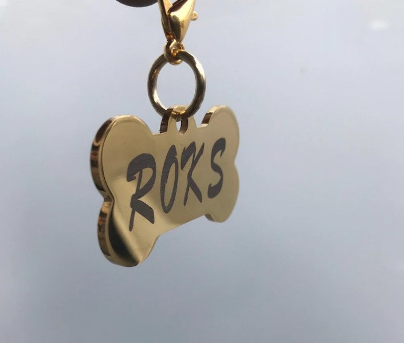 Gold Bone-shaped Dog ID Tag With Gemstone, Dog Name Tag, Pet Name Tag ...