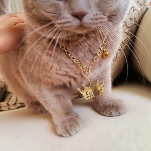 Gold Chain Pet Collar With Crown Name Tag, Gold Cat Collar, Custom Pet ...