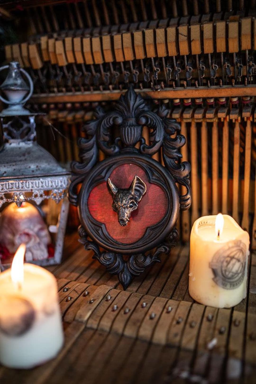Vampire Bat Frame Wall Art Gothic Dark Home Decor Black Red Vintage ...