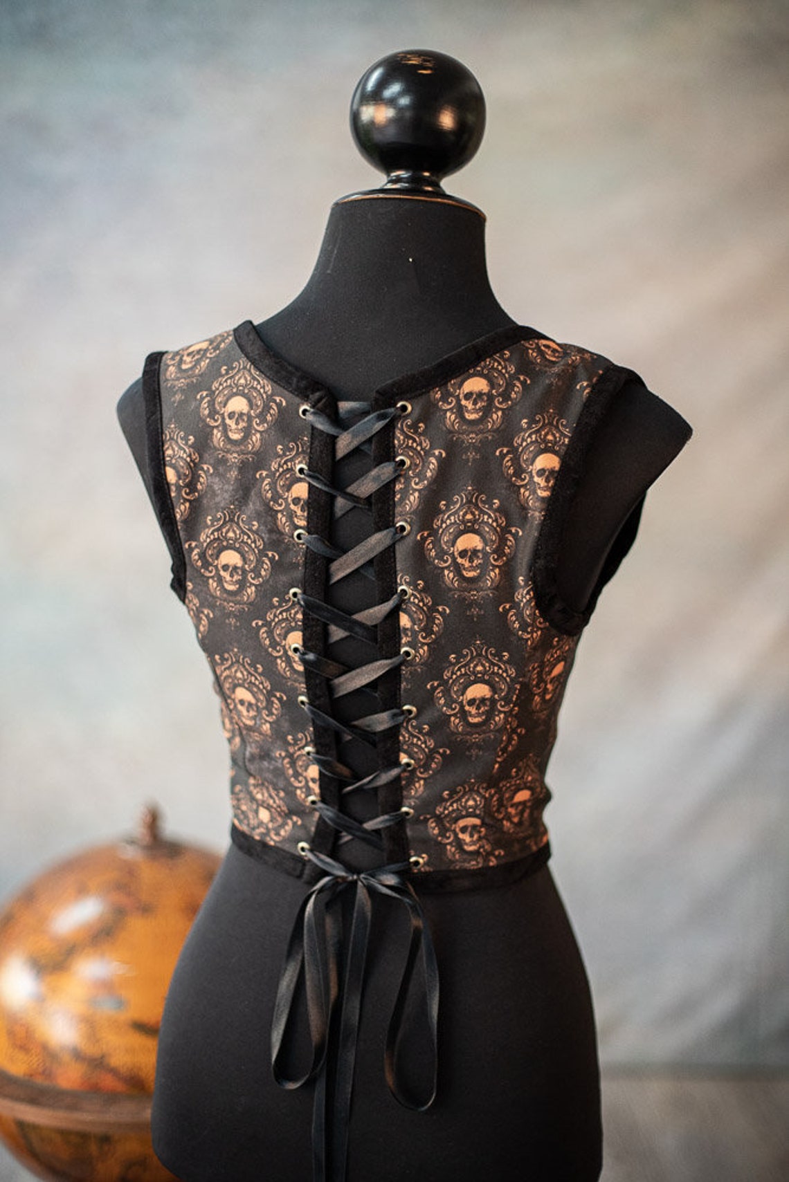 Skulls Bodice, Gothic Damask Renaissance Corset Vest, Dark Academia ...