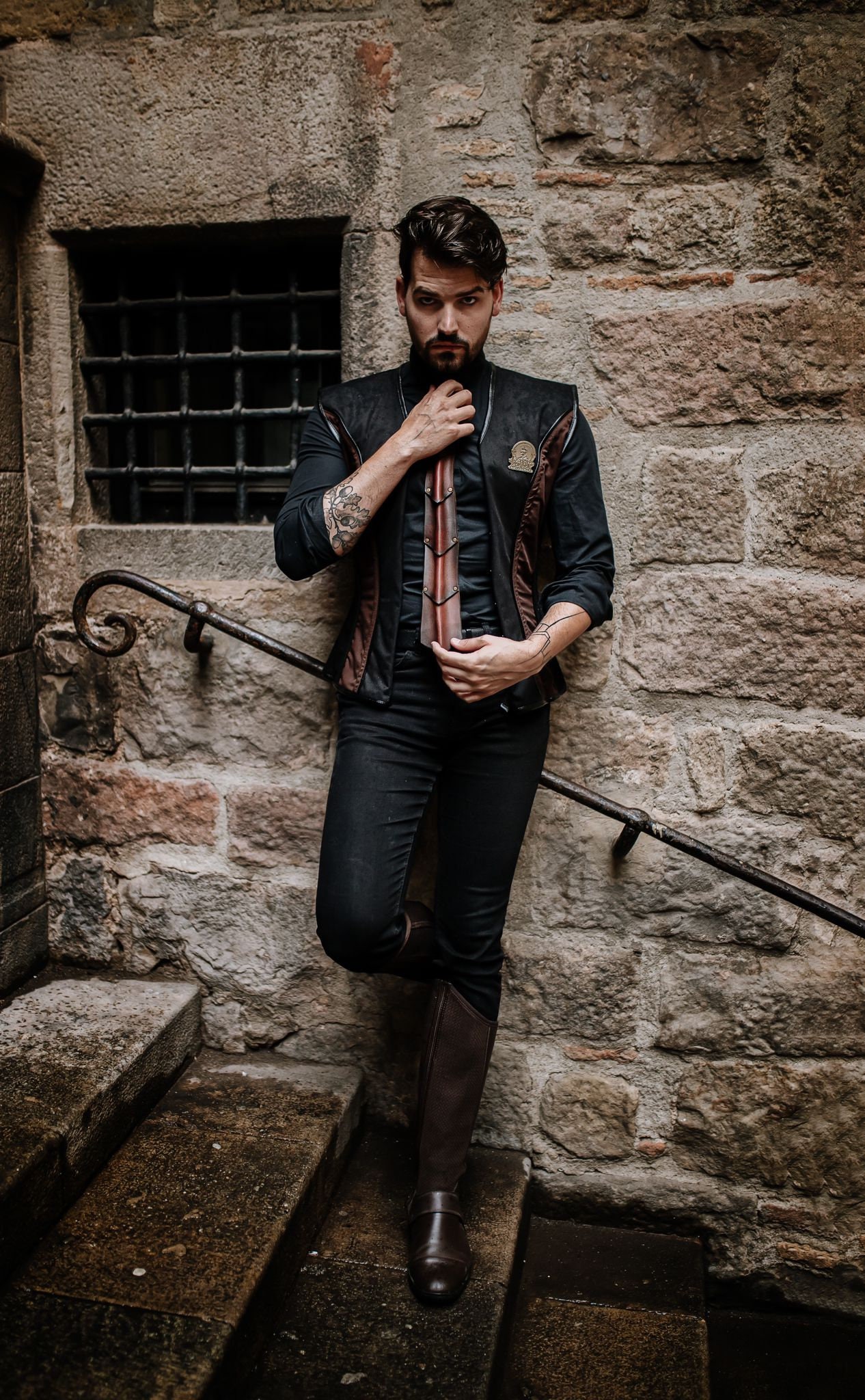 Leather Tie Steampunk Necktie Armor Brown and Bronce Handmade Wedding ...