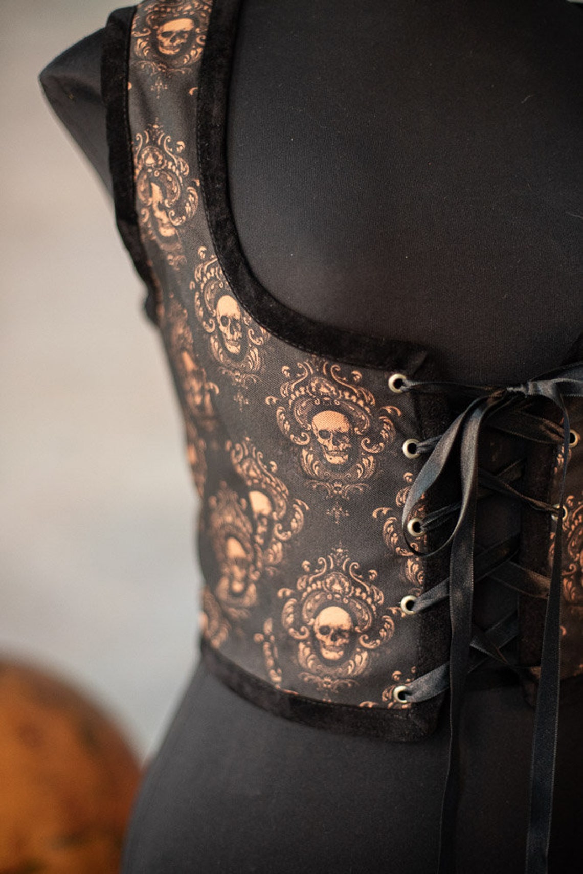 Skulls Bodice Gothic Damask Renaissance Corset Vest Dark - Etsy