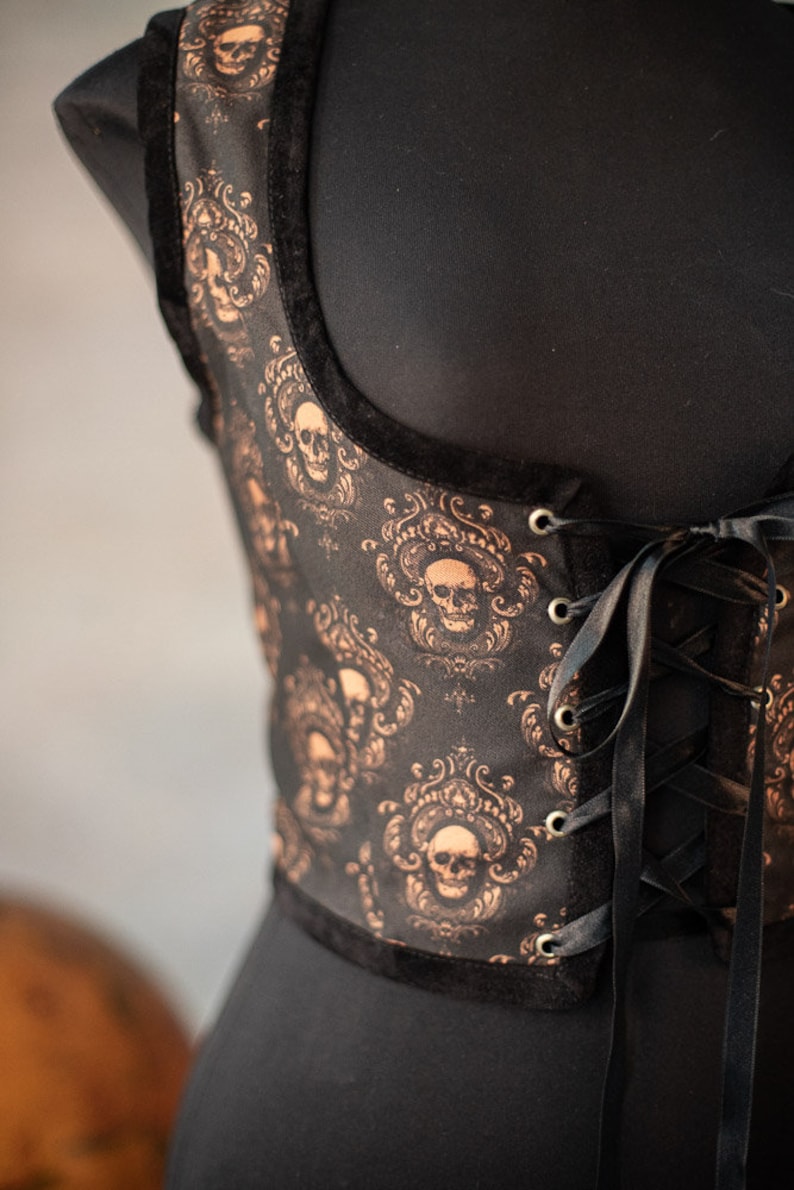 Skulls Bodice Gothic Damask Renaissance Corset Vest Dark - Etsy