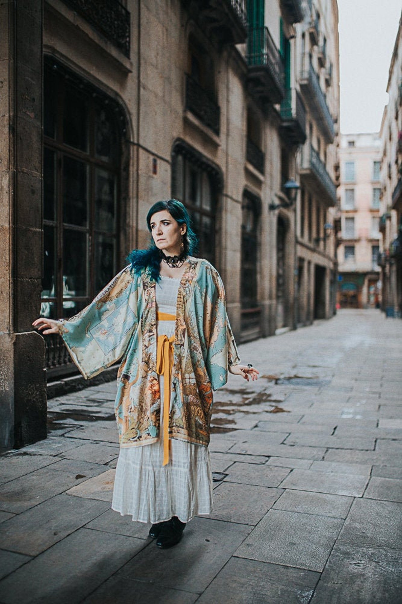 Map Steampunk Robe Kimono Silky Cardigan Beach Cover up Bohemian ...