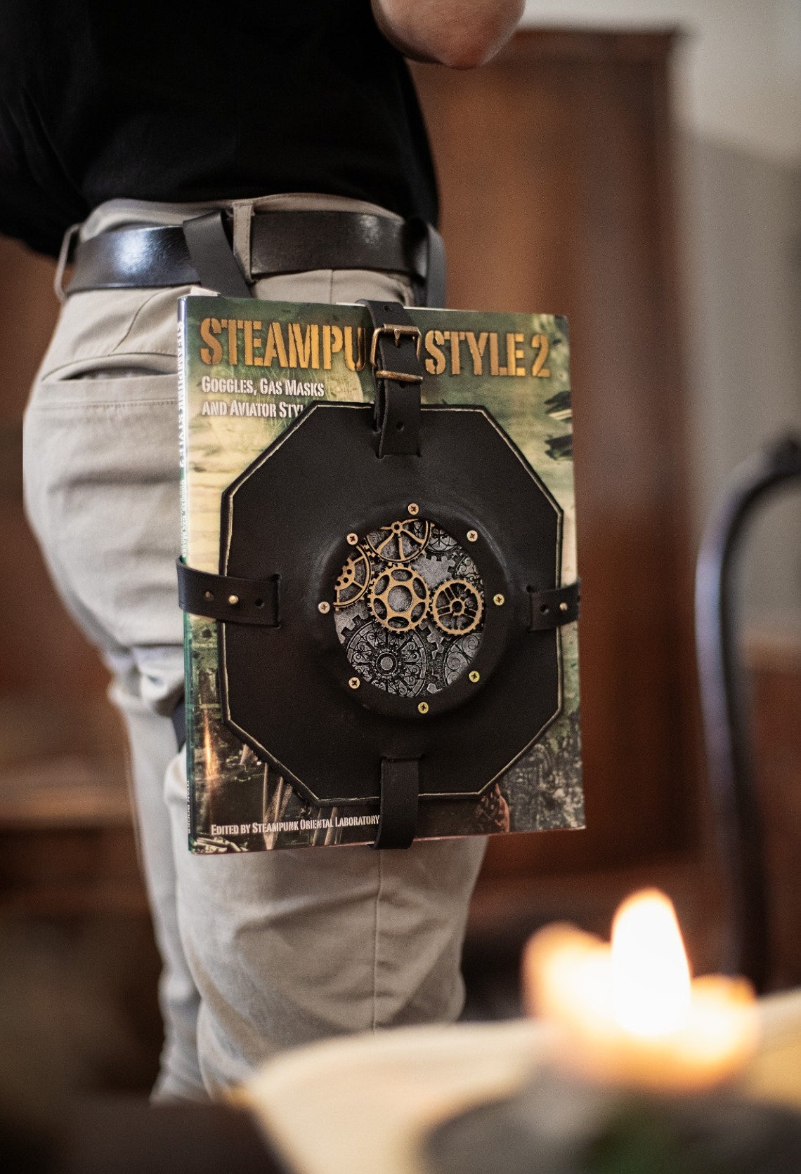 Steampunk Book Holder Gears Larp Leather Book Belt Bag - Book Lover ...