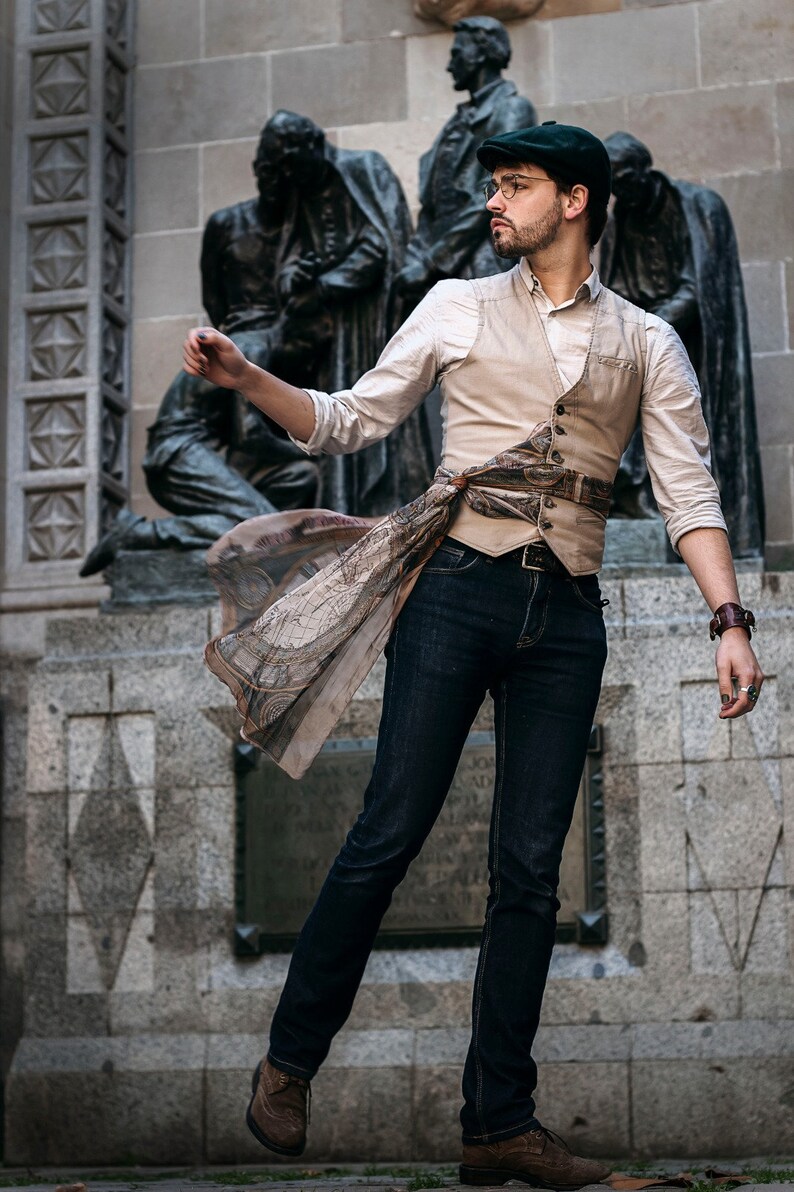 Old Map Scarf Steampunk Shawl in Chiffon Cravat for Men and | Etsy