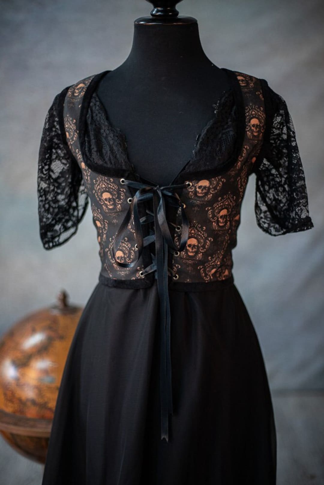 Skulls Bodice, Gothic Damask Renaissance Corset Vest, Dark Academia ...