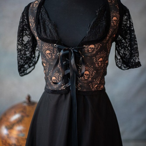 Skulls Bodice Gothic Damask Renaissance Corset Vest Dark - Etsy