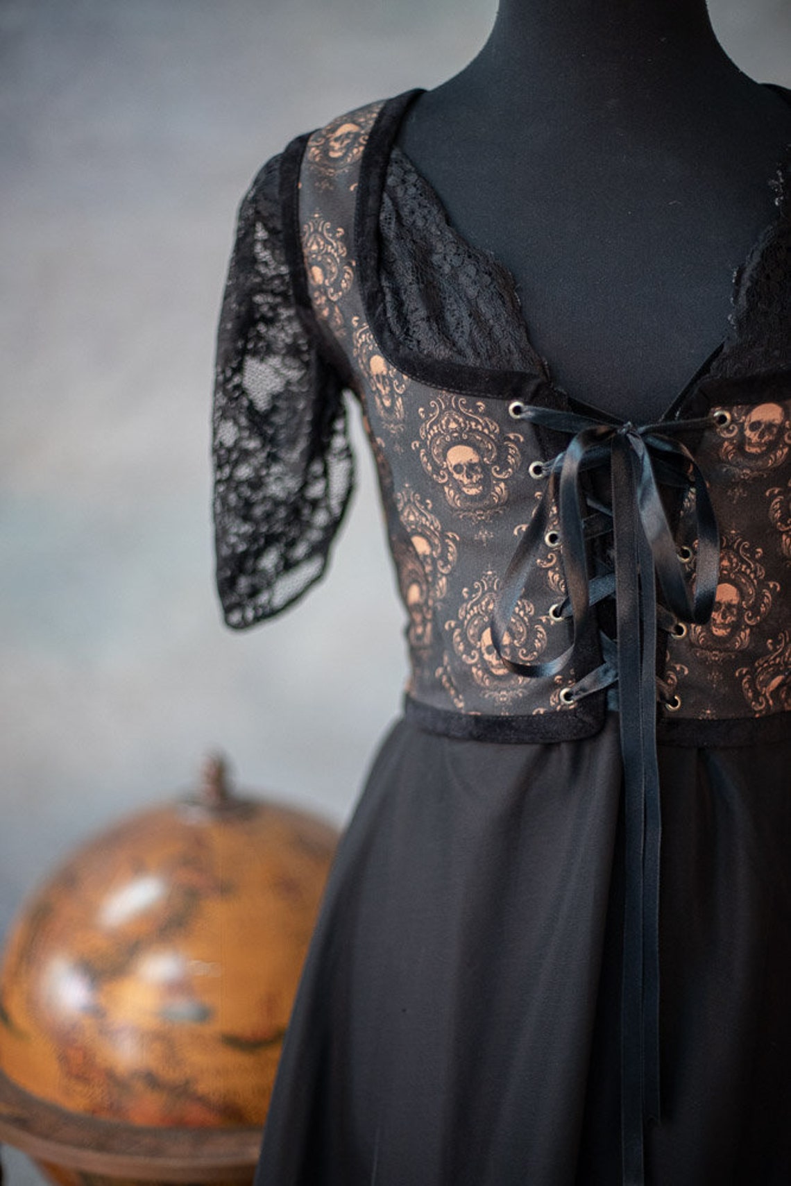 Skulls Bodice Gothic Damask Renaissance Corset Vest Dark - Etsy