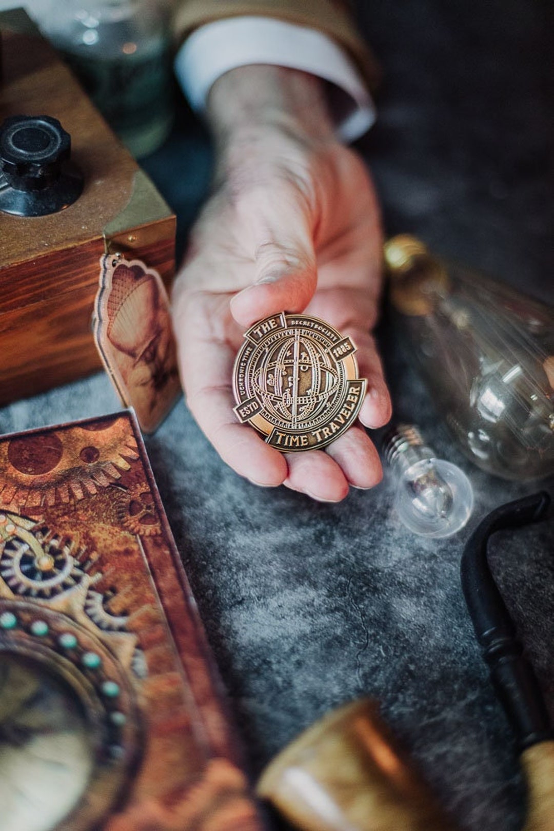 Steampunk Badge Time Traveler Brooch Pin Secret Society Larp - Etsy