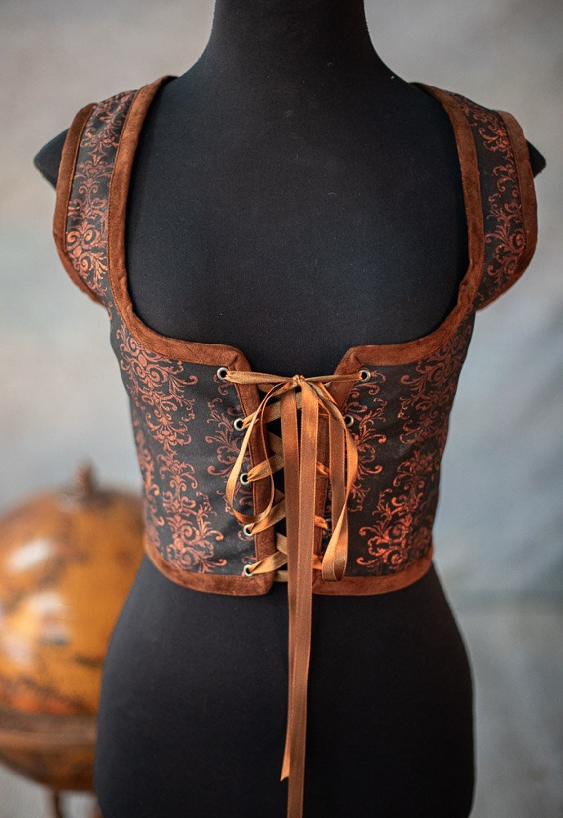 Steampunk Bodice Gothic Damask Renaissance Corset Vest Dark - Etsy