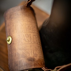 Egypt Leather and Resin Bag in Brown Pharaoh Style Egyptian Hieroglyphs ...